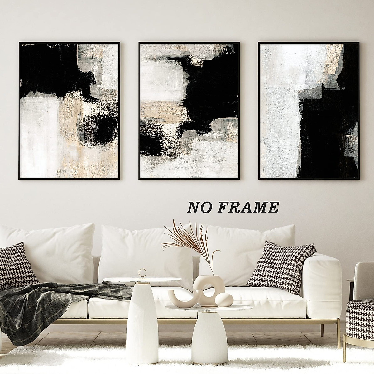 Black White and Beige Abstract Wall Art Black and White Ink Art Print Neutral Black Painting Beige and Black Pictures Modern Abstract Artwork Beige Abstract Picture for Living Room 16x24inx3 No Frame