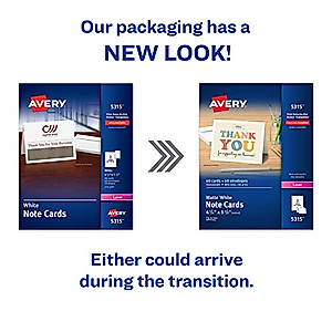 Avery Printable Note Cards, Laser Printers, 60 Cards and Envelopes, 4.25 x 5.5 (5315)