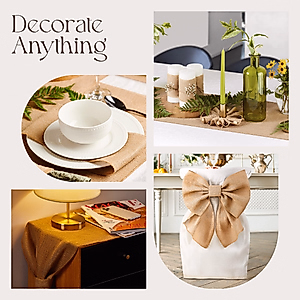 Designer Burlap Table Runner - For Farmhouse-Style Dining Room - Woven Jute Fabric Placemats or Centerpieces - Rustic Home Decor for Coffee, Tea, & Outdoor Tables - Long Roll, 12 Inches x 10 Yards