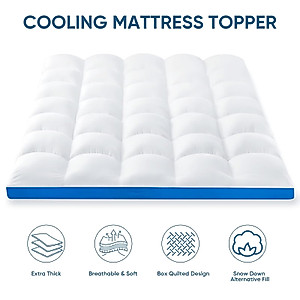 Mattress Topper Cal King Size, CYMULA Cooling Mattress Pad Cover for Bed Back Pain, Extra Thick Pillow top Down Alternative Overfilled Plush with 8-21 Inch Deep Pocket - 72"x84" White