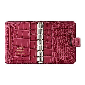 Filofax Pocket Size Classic Croc Print Leather Organizer Agenda Weekly Daily Planner 2023-2024 Calendar Bundle with DiLoro Ballpoint Pen Fuchsia 026078