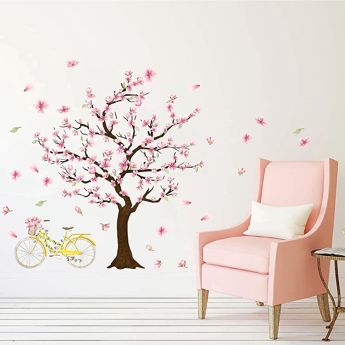 Cherry Tree Wall Sticker Cherry Blossom Tree Wall Stickers Large Tree Wall Stickers Peel and Stick Floral Tree Wall Decals Pink Flower Wall Stickers for Girls Room Bedroom Nursery