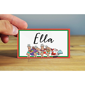 Christmas Party Place Cards - 25 Holiday Guest Seating Name Cards - Table Tents - Placecards-Santa Catering Food (Santa & Food)