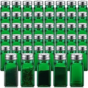 Hushee 40 Pcs Retro Style Salt and Pepper Shakers Bulk Set 2 oz Clear Glass Salt Shaker with Stainless Steel Lids for Kitchen Counter Table Restaurant Hold Various Condiments(Green)