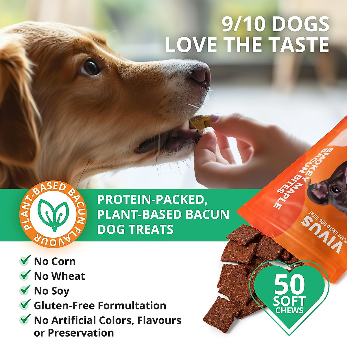 Vivus Pets Vegan Dog Treats - Smokey Maple Bacun Bites for Gut Health and Skin Coat with All Natural, Allergen Free & Human Grade Ingredient - Suitable for All Breeds, 5.3 Oz