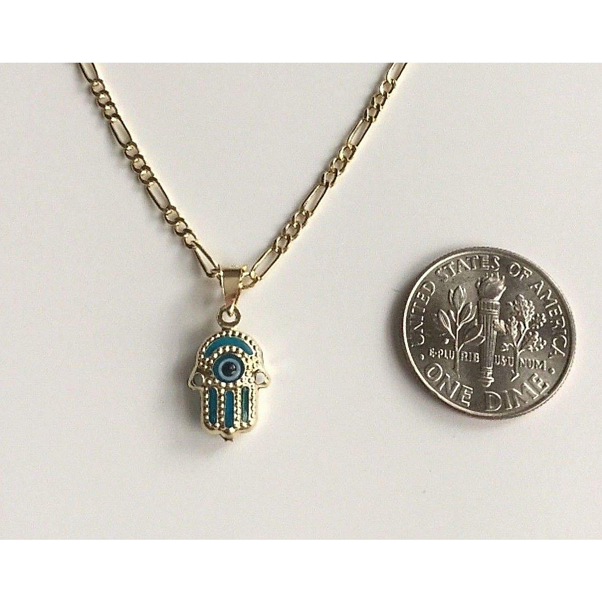 ALEX AND ELSA 14K REAL GOLD HAMSA BLUE EVIL EYE NECKLACE 18" LONG / 14K ORO PURO CADENA DE MANO Y OJO 18" LARGO
