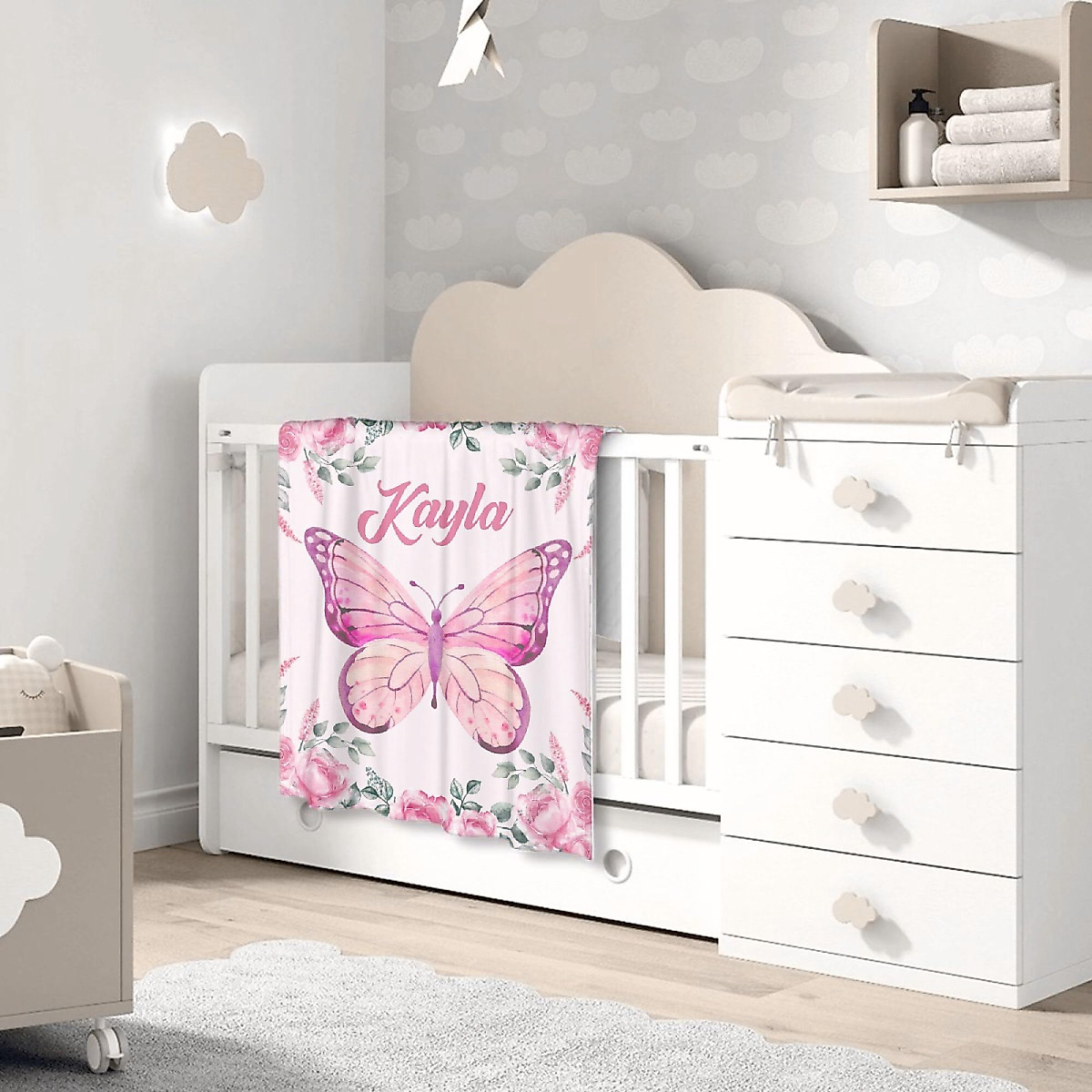 Custom Baby Butterfly Blanket Fuzzy Soft Personalized Blankets Flannel Throws Plush Blanket for Couch Bed Sofa Practical Gift 60"×50" for Teen