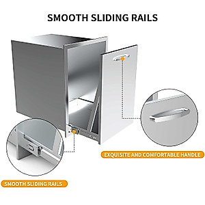 KODOM Built-in Double Trash Drawer 20" W x 27" H x 24" D Pull-Out Tray Outdoor Kitchen Stainless Steel Trash Drawer with Handle Storage Two Trash Bins for BBQ Island Grill Station