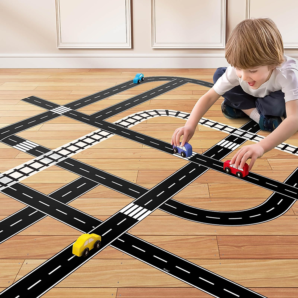 Piokio 33' x 2.4" Black Road Track Tape, Car Tracks are Great for Kids Birthday Party, Racing Party Decoration (1 Rolls)