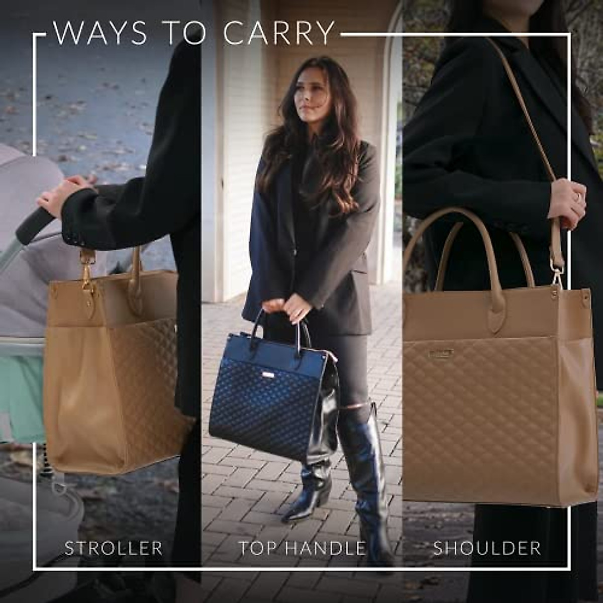 Monaco Tote Bag by Luli Bebe - Women's Designer Luxury Vegan Leather Tote Bag Large, Ladies Weekender Handbag (Latte Brown)