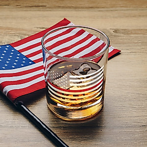 Thin Red Line Fire Fighter American Flag - Old Fashioned Whiskey Rocks Bourbon Glass - 10 oz capacity