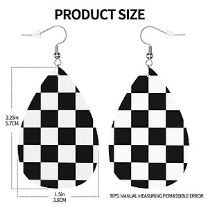 Checkerboard Chess Board Flag Faux Leather Teardrop Earrings for Women Drop Dangle Earrings Gift