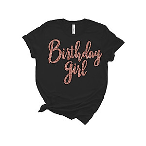 Birthday Shirts for Women - Rose Gold Girly Birthday Girl T-Shirt - Birthday Gifts for Women - Large - Black Tee(BdyGrl RG) Blk/Lrg