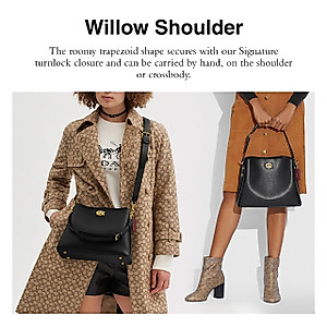 COACH Polished Pebble Leather Willow Shoulder Bag, B4/Black, One Size