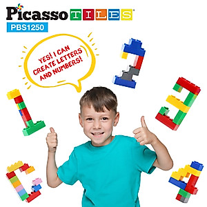 PicassoTiles 1250 PCs Educational Building Block Tiles Set Creative Shapes to Enhance Imaginative Play Unique Set to Characters and Numbers Learning STEM Toys Washable for Learning Education Ages 3+