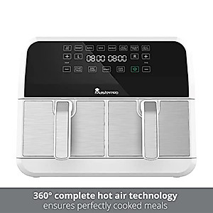 MasterPRO - Dual Air Fryer - 8.4 Quart Capacity with Two Frying Baskets - Two Non Stick Crisper Racks - Holds up to 7.5 Pounds of Food - 1700 Watts - 8 Pre-Programmed Settings