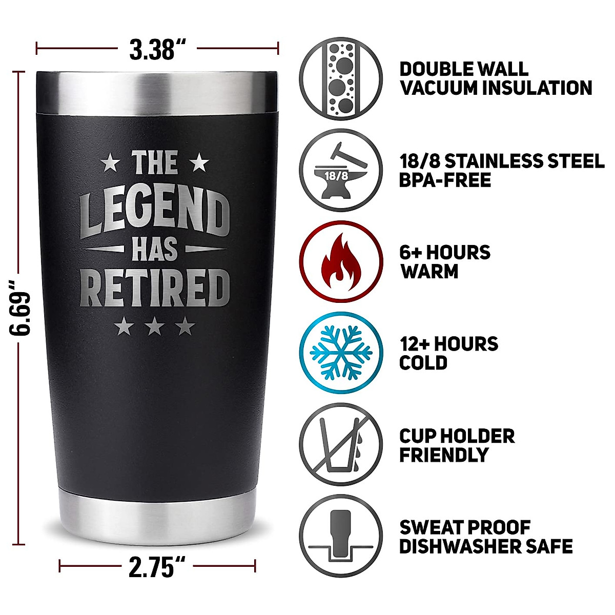 PRPinkRain Retirement Gifts for Men 2023 - The Legend Has Retired - American Flag Tumbler, Retirement Gag Gifts Idea for Men, Him, Dad, Grandpa, Husband, Coworkers