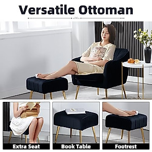 Westice Accent Chair with Ottoman, Upholstered Living Room Chair Velvet Sofa Chair with Footrest for Bedroom Reading Room Apartment Office, Black