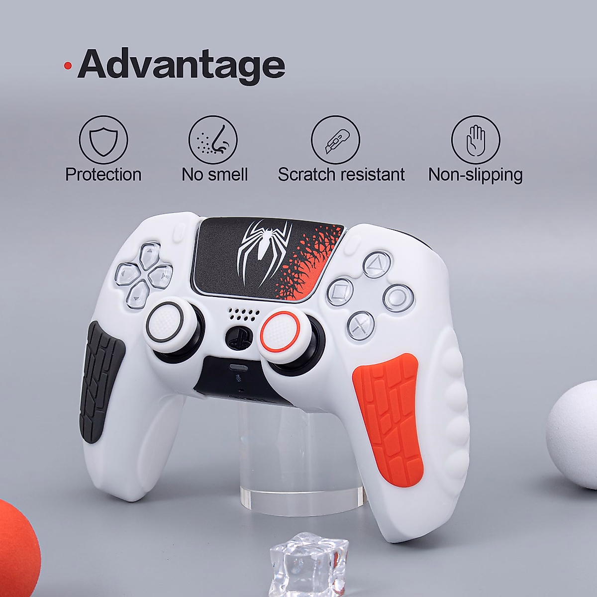 ECHZOVE PlayStation 5 Controller Cover Case, Anti-Slip Silicone Cover Skin for PS5 Wireless Controller with Thumb Grip Caps, Joystick Protectors and Cover Wrap Sticker - White