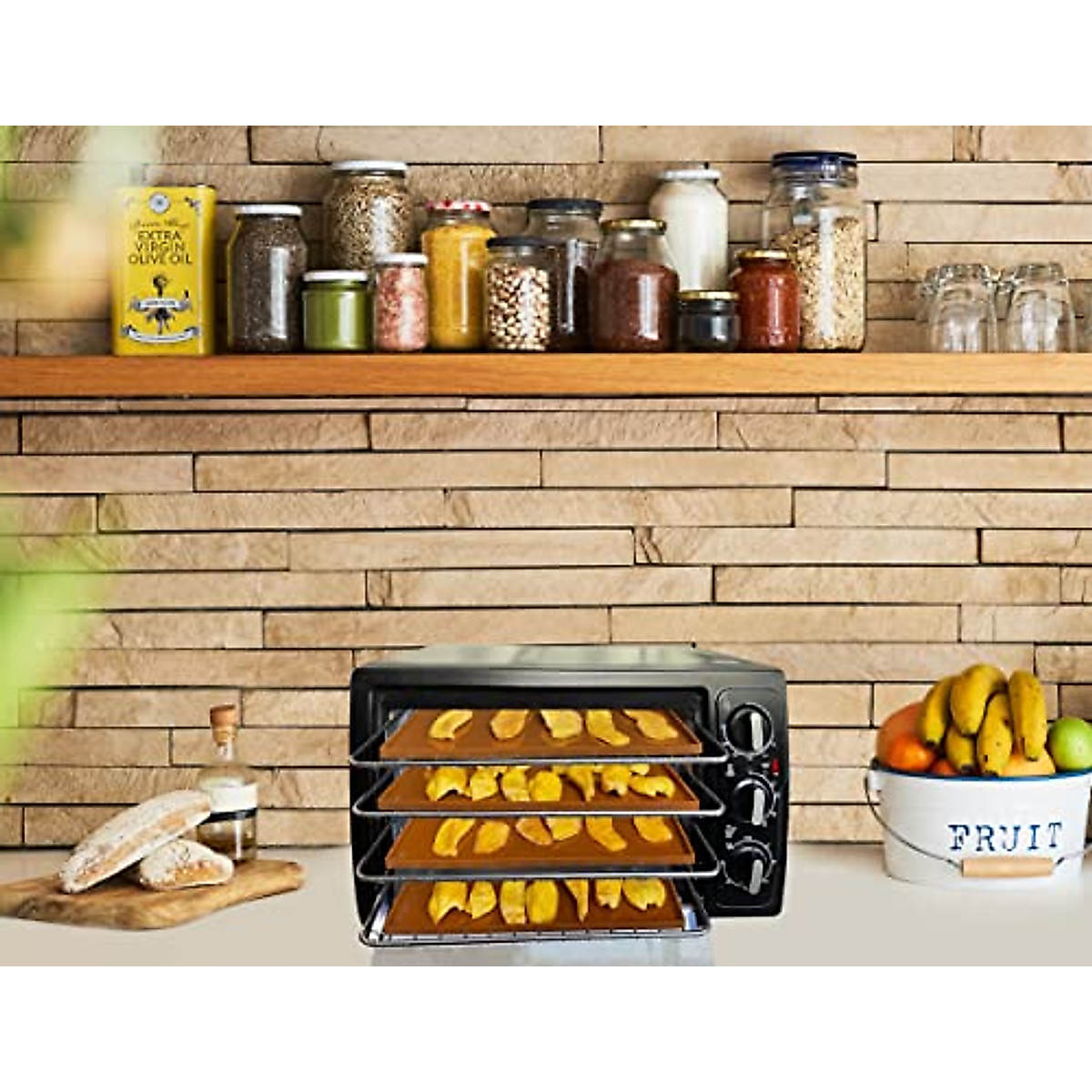 6PCS Silicone Dehydrator Sheets - Nonstick fruit leather trays for dehydrator with Silicone Scraper Compatible with Cosori CP267-FD High Temperature Resistance Reusable for Fruits Meat Vegetables Herbs