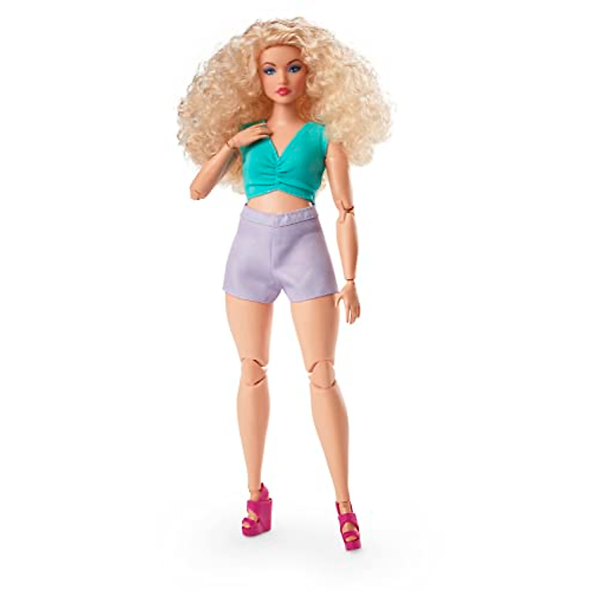 Barbie Looks Doll with Curly Blonde Hair Dressed in Ruched Crop Top & Satiny Lavender Shorts, Posable Made to Move Body For 6 years and older