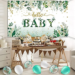 Greenery Baby Backdrop for Boy Gold Green Eucalyptus Greenery Leaves Banner Background 6 x 3 ft Baby Shower Decoration Party Photography with Rope