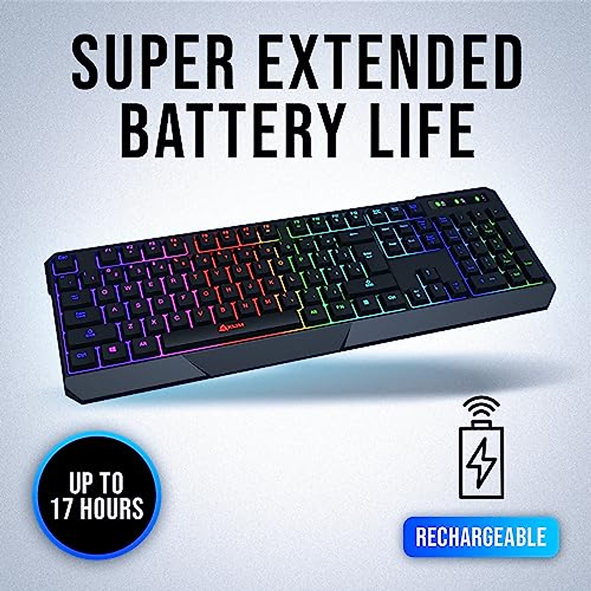 KLIM Chroma Wireless Gaming Keyboard RGB - New 2023 - Long-Lasting Rechargeable Battery - Quick & Quiet Typing - Water Resistant Backlit Wireless Keyboard - Teclado Gamer - PC PS5 PS4 Xbox One Mac