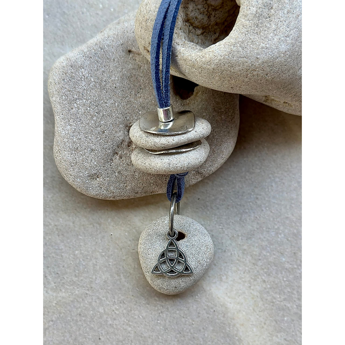 Celtic Knot Hag Stone Necklace, Trinity Holy Necklace with Natural Witches Amulet