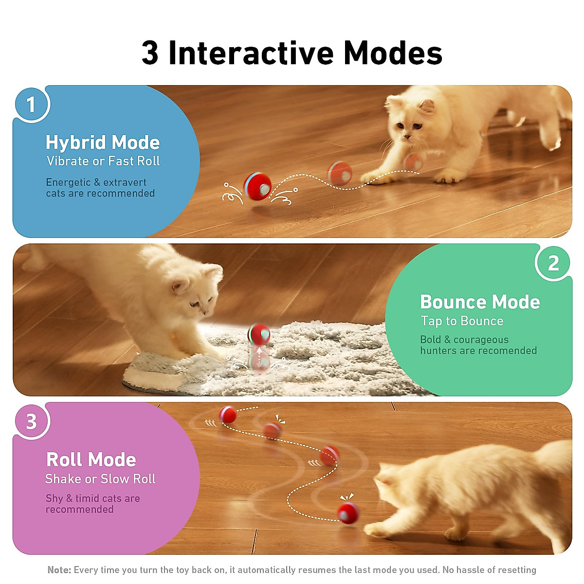 Cheerble 【2025 Upgrade】 Interactive Cat Ball Toy, Wicked Ball M3, Automatic Moving Ball Toy for Indoor Cat Kitten, Smart Anti-Depression Pet Toy Fun Gift with Light
