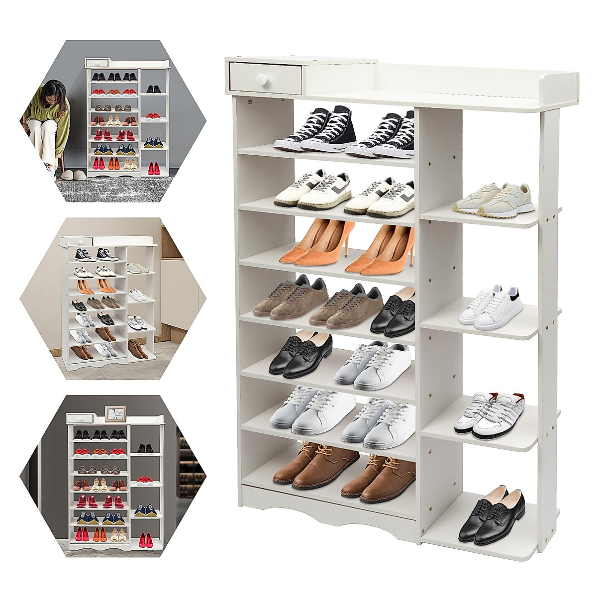 YIYIBYUS 8 Tier Shoe Rack,Wall Tower Cabinet Shoe Storage Organizer Entryway Shoe Shelf