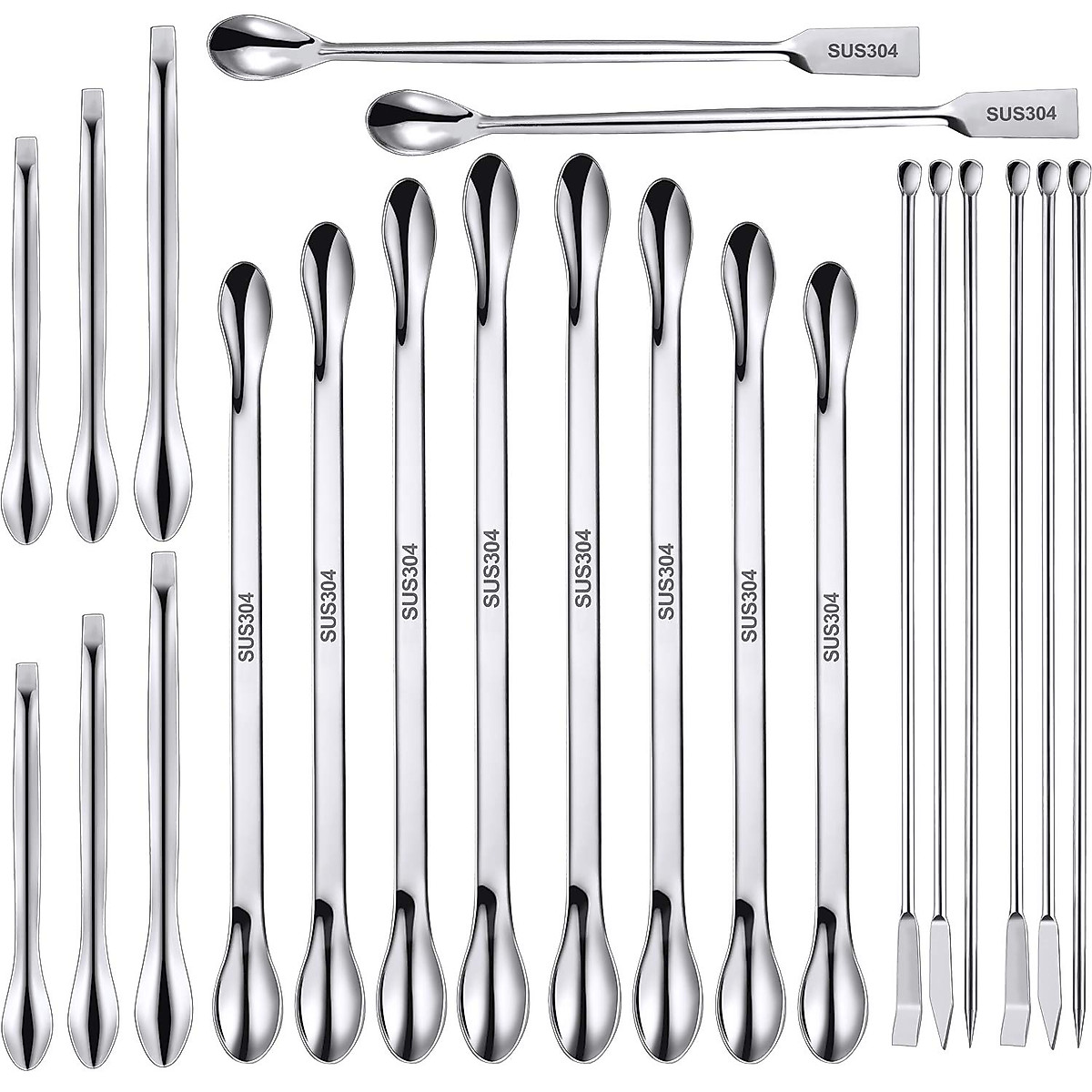 22 Pieces Stainless Steel Lab Spatula Micro Scoop Set Laboratory Sampling Spoon Mixing Spatula for Powders Gel Cap Filler