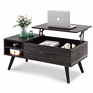 WLIVE Wood Lift Top Coffee Table with Hidden Compartment and Adjustable Storage Shelf, Lift Tabletop Dining Table for Home Living Room, Office, Charcoal Black