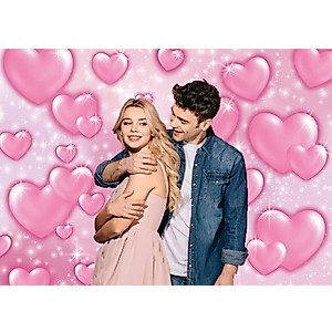 Pink Heart Backdrop Early 2000s Valentines Day Pink Love Glitter Romantic Photography Background Girl Baby Shower Birthday Party Decorations 7x5FT