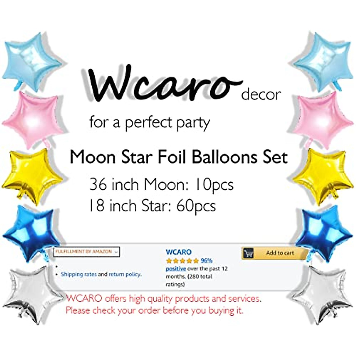 Wcaro Twinkle Twinkle Little Star Gender Reveal Party Decorations 36Inch Gold Moon Foil Balloons 18Inch Pink and Blue Star Foil Balloons for Boy or Girl Baby Shower He or She Gender Reveal Party
