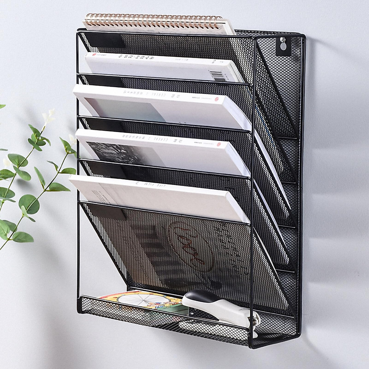 NOLITOY File Rack Manilla Folders 8.5 x 11 Multi- Layer File Container Wall Mounted Paper Organizer Metal Bookshelf Office Tray Office Folders Hanging File Holder File Organizer for Wall
