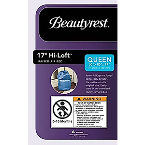 Beautyrest Hi Loft Air Bed Mattress with Pump and Edge Support, 17" Queen
