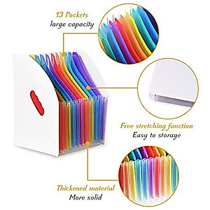 SAYEEC 13 Pockets Vertical Expanding File Folder Plastic Accordion File Organizer Desk Stand Magazine Holder Letter Size A4 Documents Storage Space Saver for Office Home Class (White, 2 Pack)