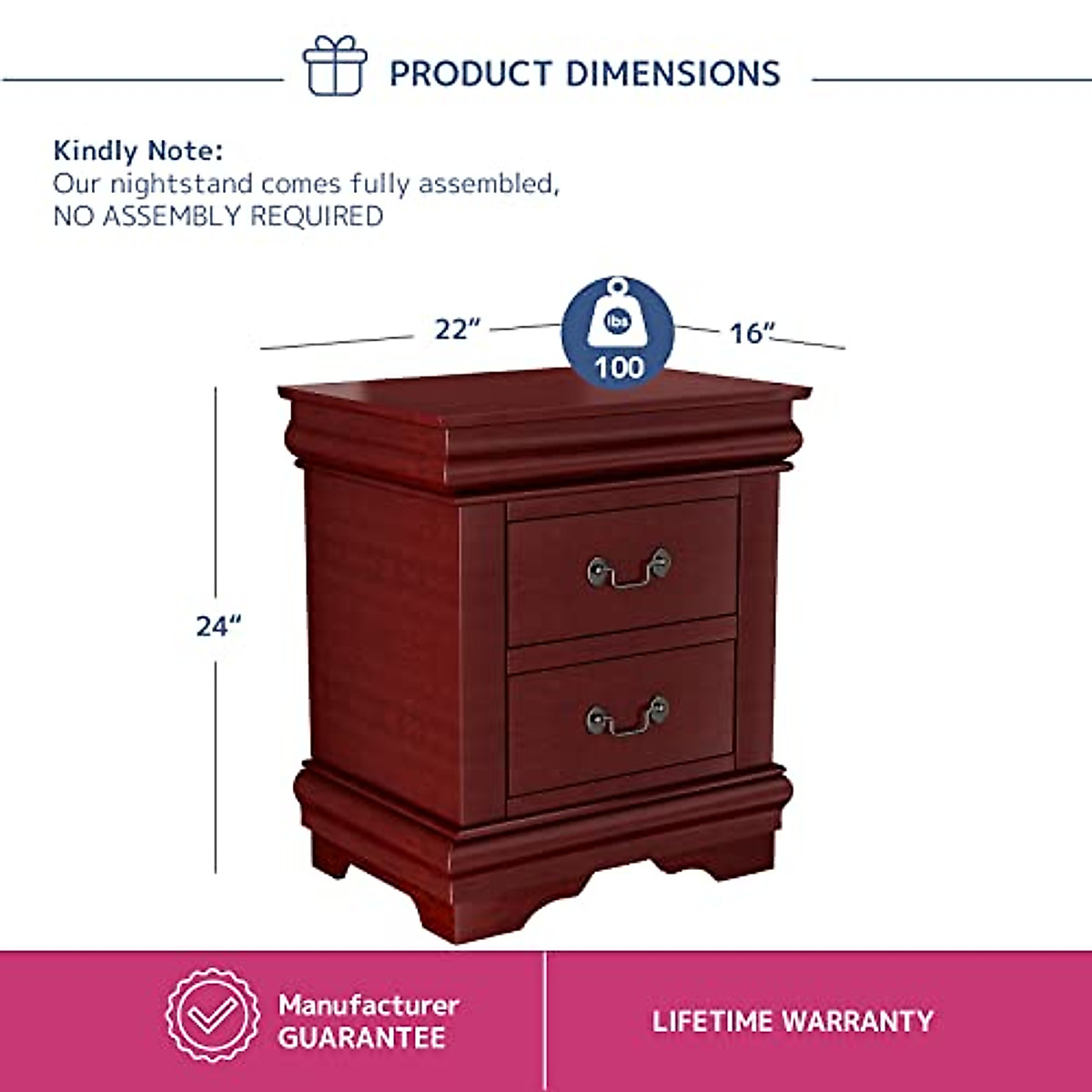 ACME Furniture Louis Philippe Nightstand, Cherry, One Size