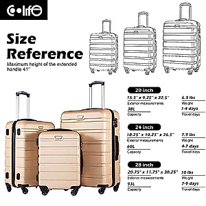 Coolife Luggage 3 Piece Set Suitcase Spinner Hardshell Lightweight TSA Lock (orange)