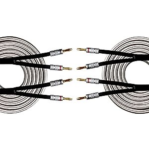 HANNLINTE 12AWG Speaker Cable Wire (2 Pack, 6 Feet) with Gold Plated Banana Plugs (OFC), 12 Gauge Speaker Banana Wire, Silver