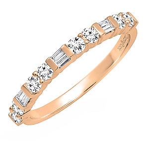 Dazzlingrock Collection 0.40 Carat (ctw) Baguette & Round White Diamond Stackable Wedding Band for Women in 10K Rose Gold Size 8