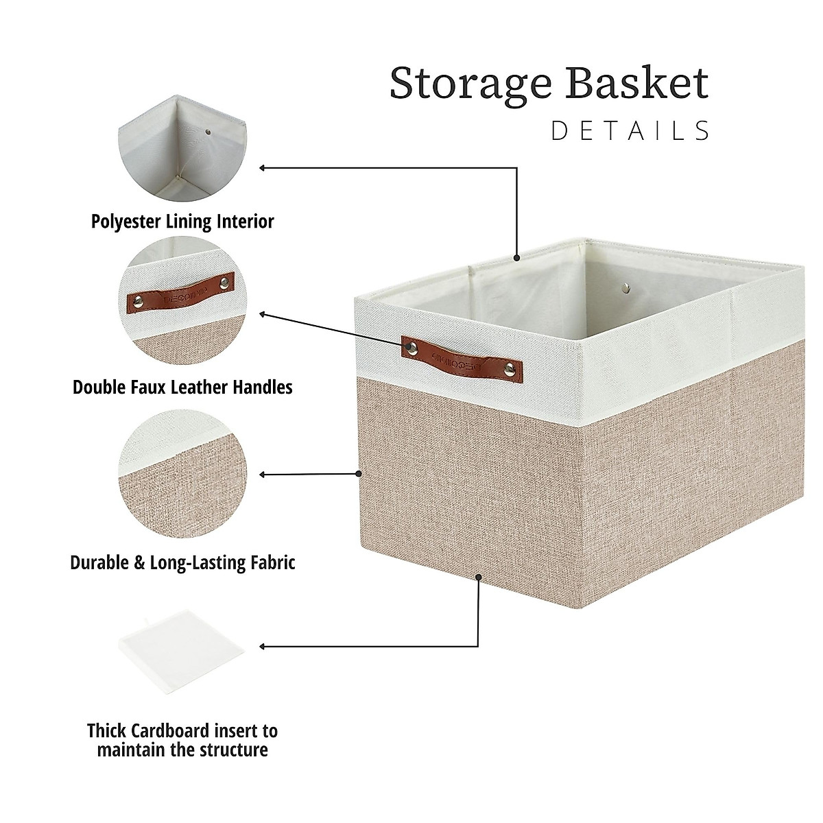 DECOMOMO Storage Baskets for Shelves 13x15x13 Closet Bins for Shelves, Baskets for Closet Organization Kallax Cubby Toy Storage (Beige and White, 3-Pack)