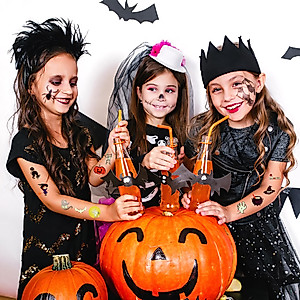 Halloween Temporary Tattoos for Kids- 144 Pieces Glow in Dark Non-Toxic Tattoo Individually Wrapped in 24 Unique Designs- Halloween Party Favors for Kid