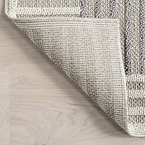 nuLOOM Nicka Striped 9x12 Machine Washable Area Rug for Living Room Bedroom Dining Room Kitchen, Light Grey/Cream