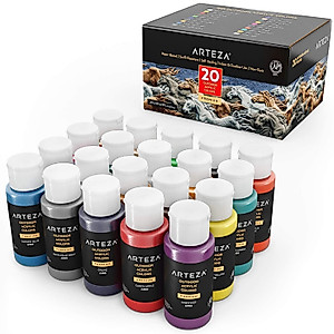 ARTEZA Outdoor Acrylic Paint Set, 20 Colors, 2 ounce Bottles, Multi-Surface Paints for Rock, Wood, Fabric, Leather, Paper, Canvas and Wall Painting