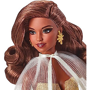 2023 Holiday Barbie Doll, Seasonal Collector Gift, Barbie Signature, Golden Gown and Displayable Packaging, Dark Brown Hair