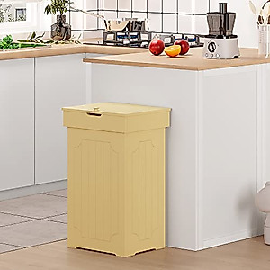 Function Home Trash Can Cabinet, 23 Gallon Kitchen Garbage Can, Wooden Recycling Trash Bin, Freestanding Dog Proof Trash Can, Farmhouse Trash Cabinet with Lid for Home Kitchen Bathroom, Yellow