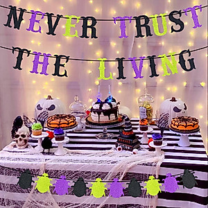 Beetle Birthday Party Banner Decorations, Glitter NEVER TRUST THE LIVING Halloween Christmas Beetle Themed Party Banner Supplies, Xmas Birthday Party Baby Shower New Year Holiday Party Banner Decor