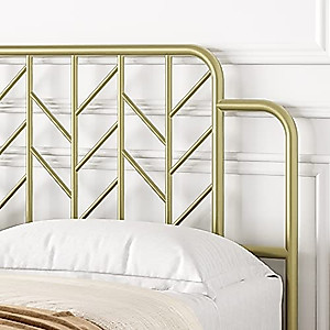 IDEALHOUSE Gold Full Size Platform Bed Frame with Headboard and Footboard, 12.6 Inches Metal Mattress Foundation for Storage, No Box Spring Needed, Easy Assembly, Modern Design, Branch