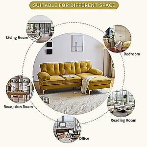 Merax 83.07" Modern Sectional Sofas Couches Velvet Upholstered L Shaped Couches for Living Room, Bedroom,Office,Yellow
